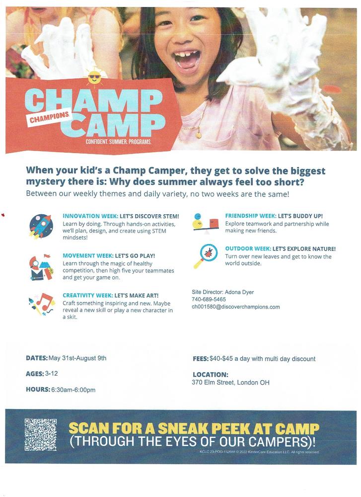 Champions to Offer Champ Camp Again this Summer | London Elementary School